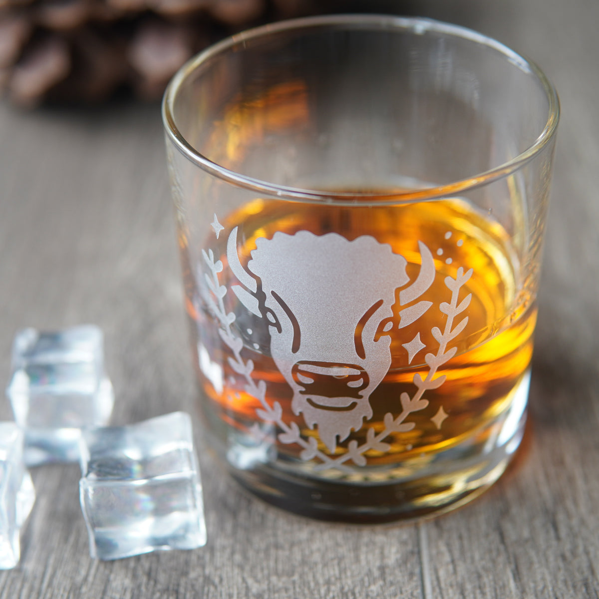 Bison Lowball Glass - etched cocktail barware – Bread and Badger