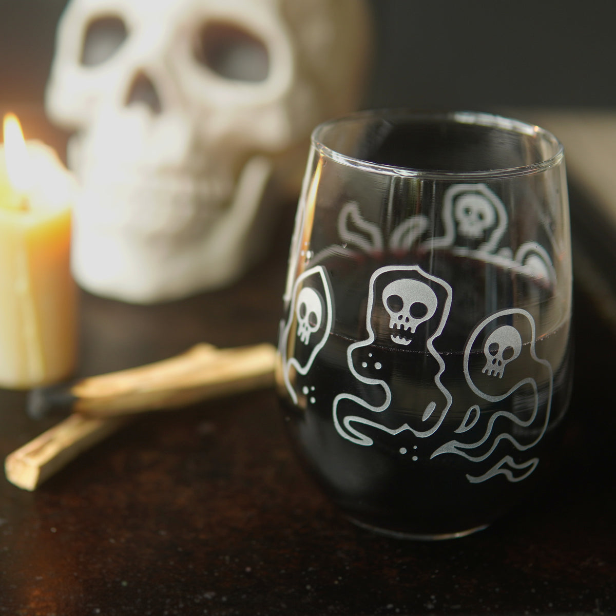 Wraith Stemless Wine Glass Etched Ghost Apparition Glassware Bread